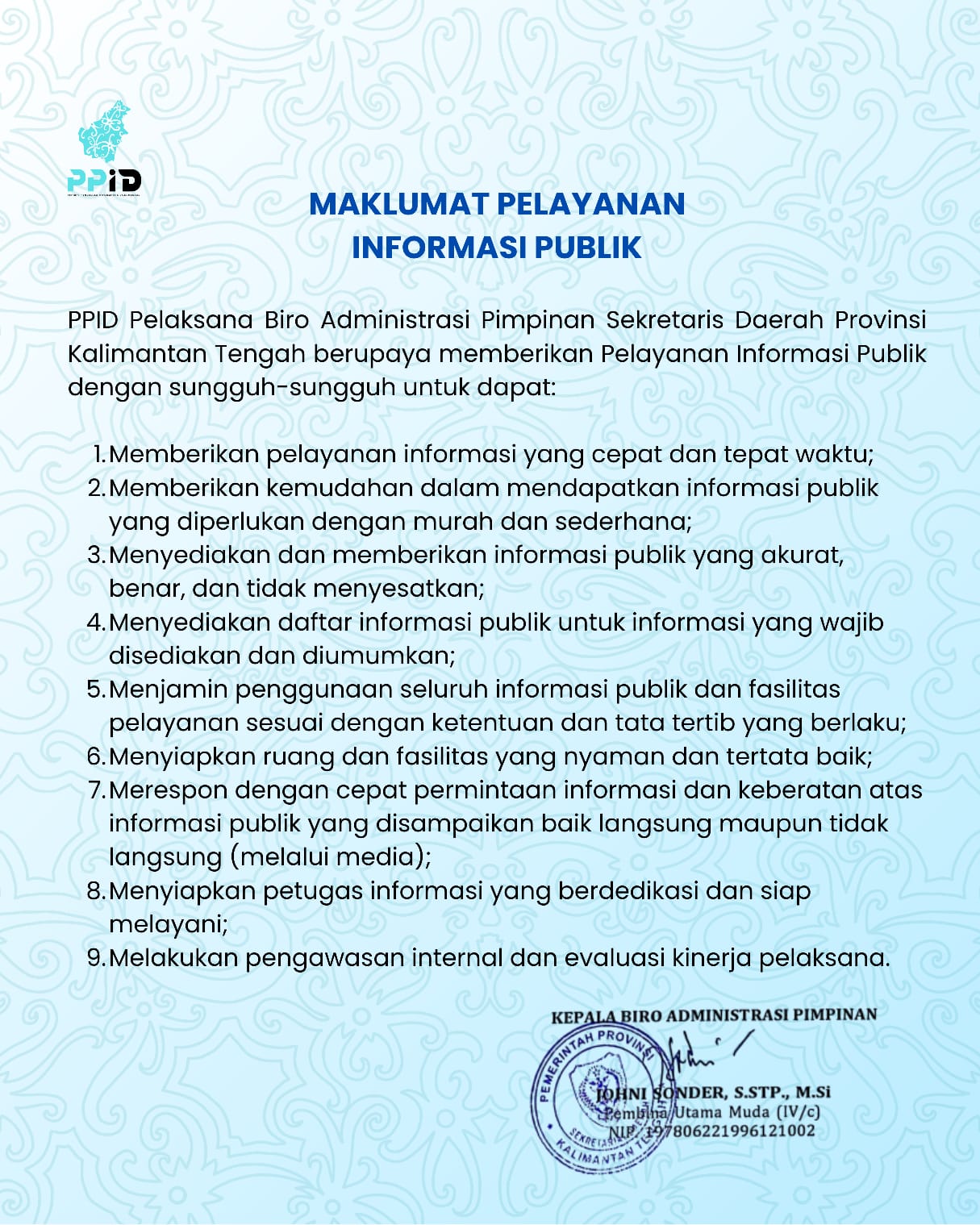Maklumat Pelayanan PPID – BIRO ADPIM